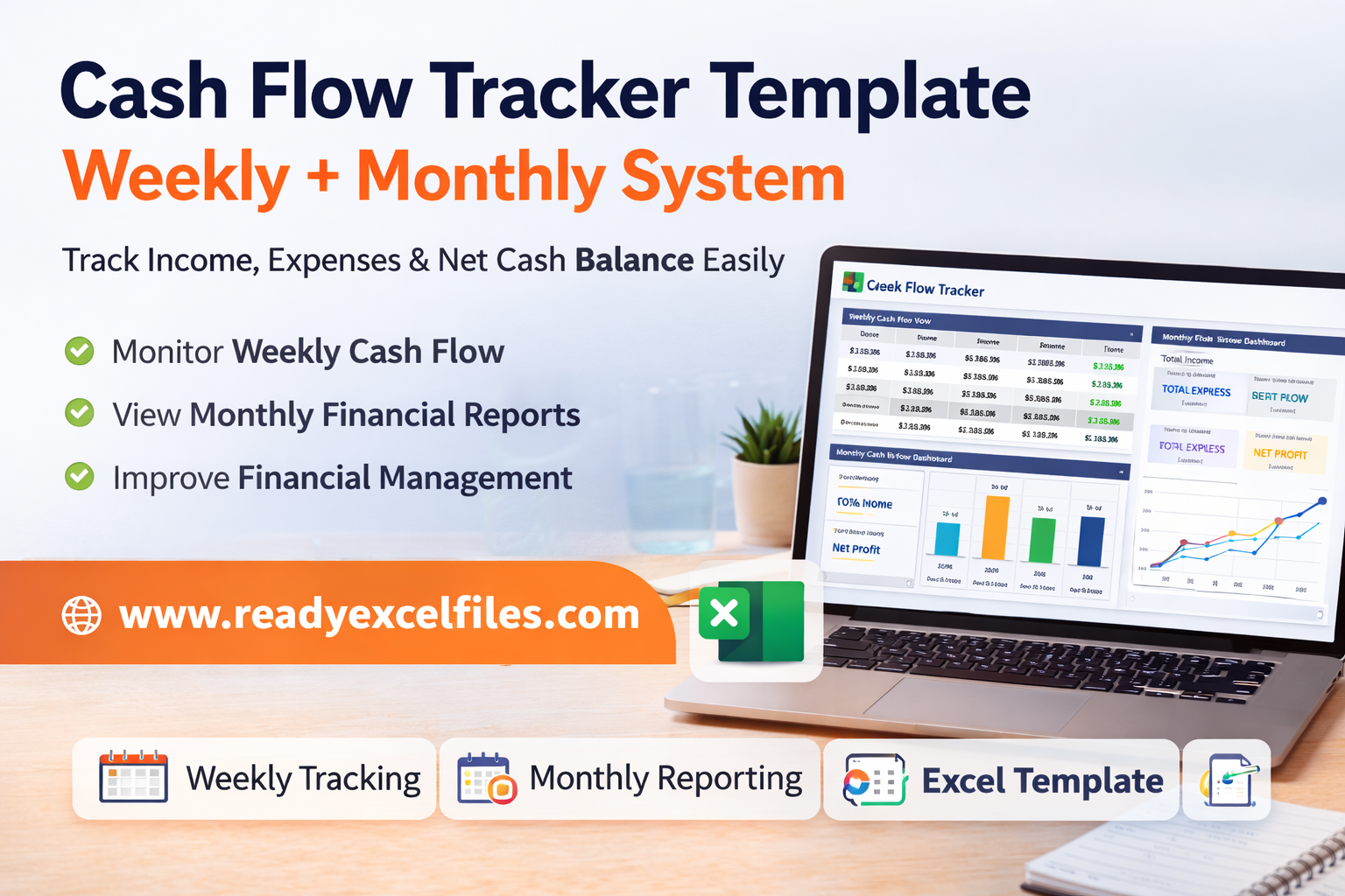 Cash Flow Tracker Template in Excel (Weekly + Monthly System).